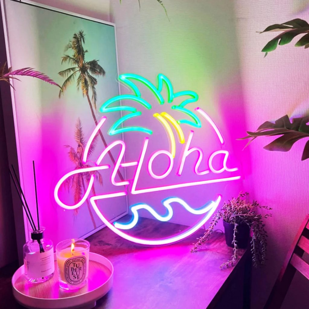 Aloha Hello Palm Tree Bar Neon Signs | Liuyang Lamps
